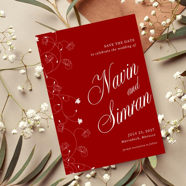 Regal Red Gold Indian Wedding Invitation, Floral Digital Template ...