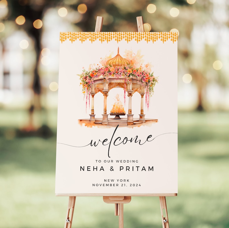 Elegant Indian Wedding Welcome Sign, Hindu Wedding Welcome Poster ...