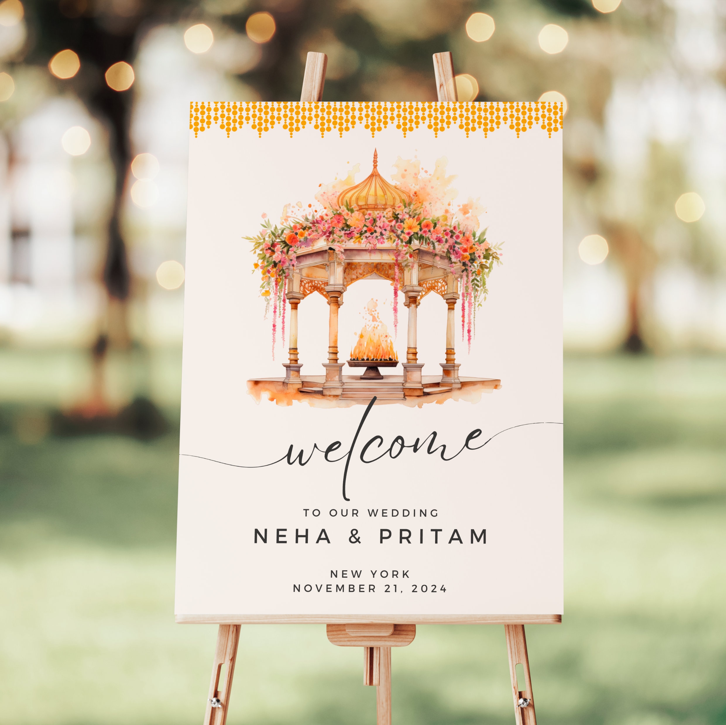 Elegant Indian Wedding Welcome Sign, Hindu Wedding Welcome Poster ...