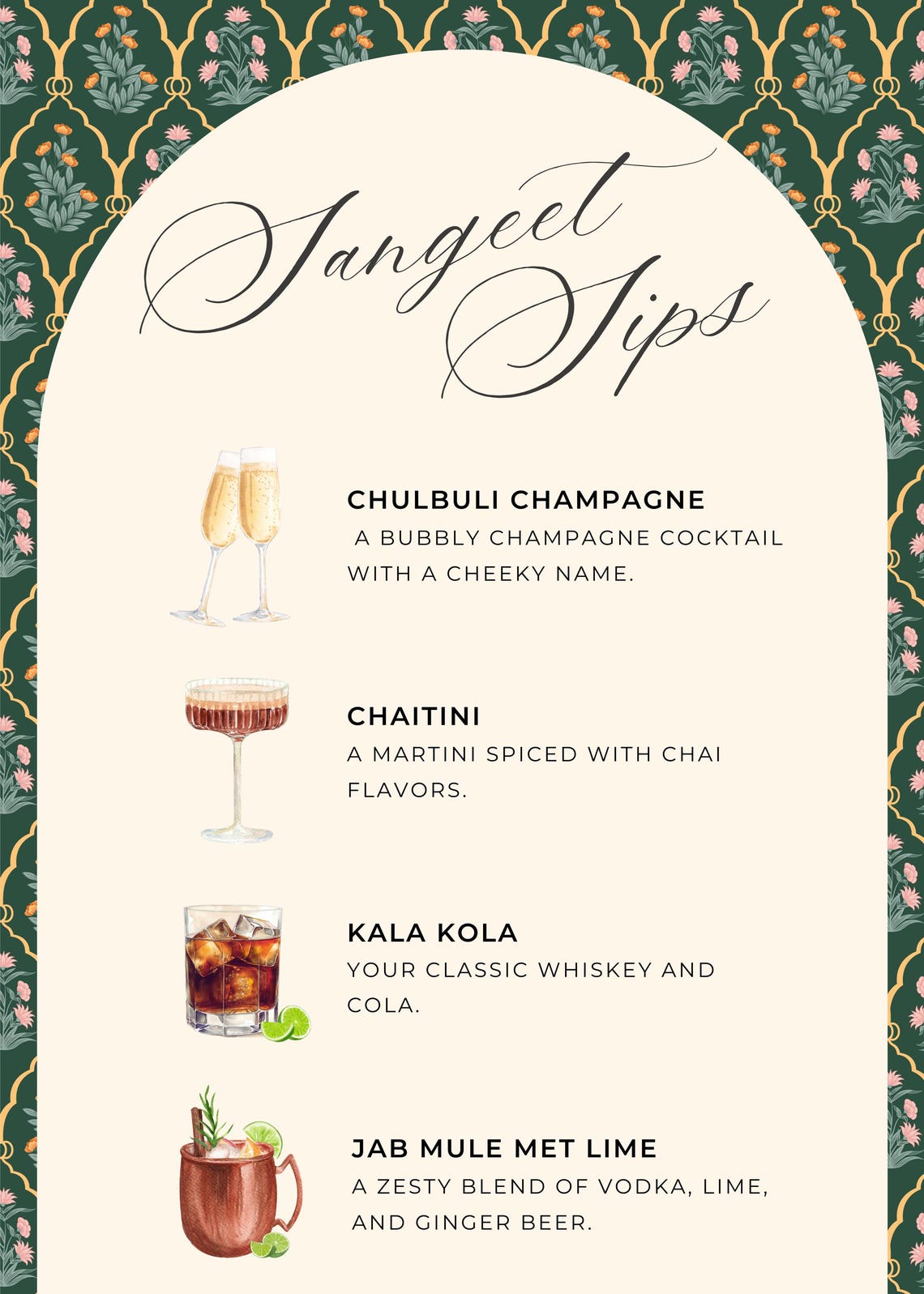 Indian Wedding Bar Signature Drinks Menu, Desi Printable Custom Drinks ...