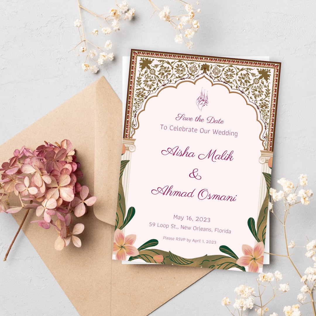 Digital Muslim Wedding Invitation Template, Electronic Walima Invite ...