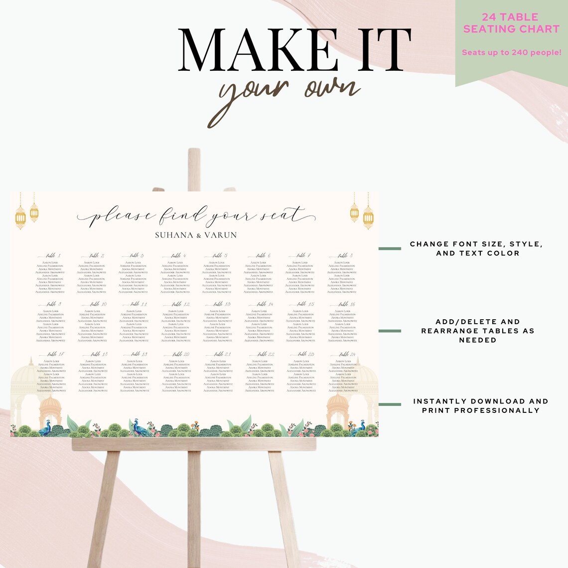 Large Indian Seating Chart Template, Indian Wedding Decor, Printable ...