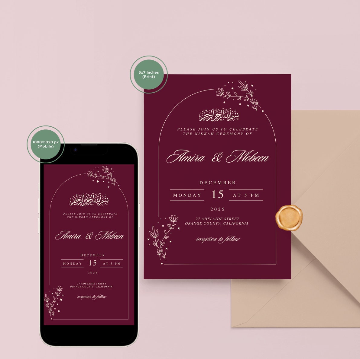Custom Muslim Wedding Invitation Template, Digital Walima Invite ...
