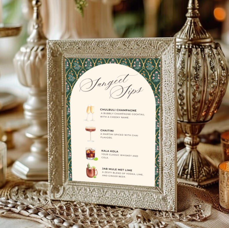 Indian Wedding Bar Signature Drinks Menu, Desi Printable Custom Drinks ...