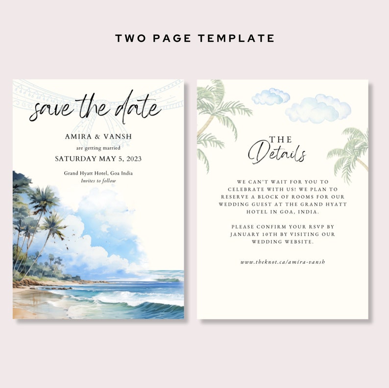 Tropical Beach Save the Date Template, Goa Indian Wedding Invitation ...