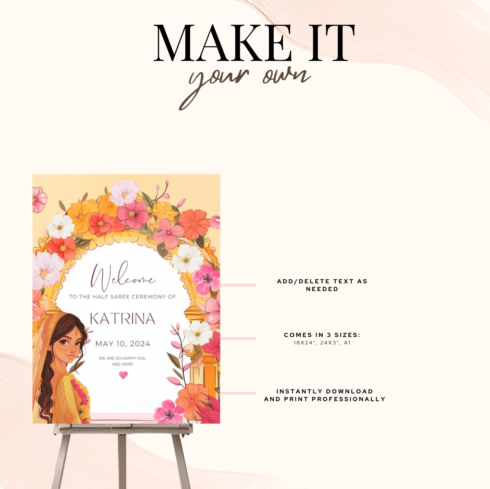 Half Saree Ceremony Sign, Puberty Ceremony Entrance Signage, Haldi ...