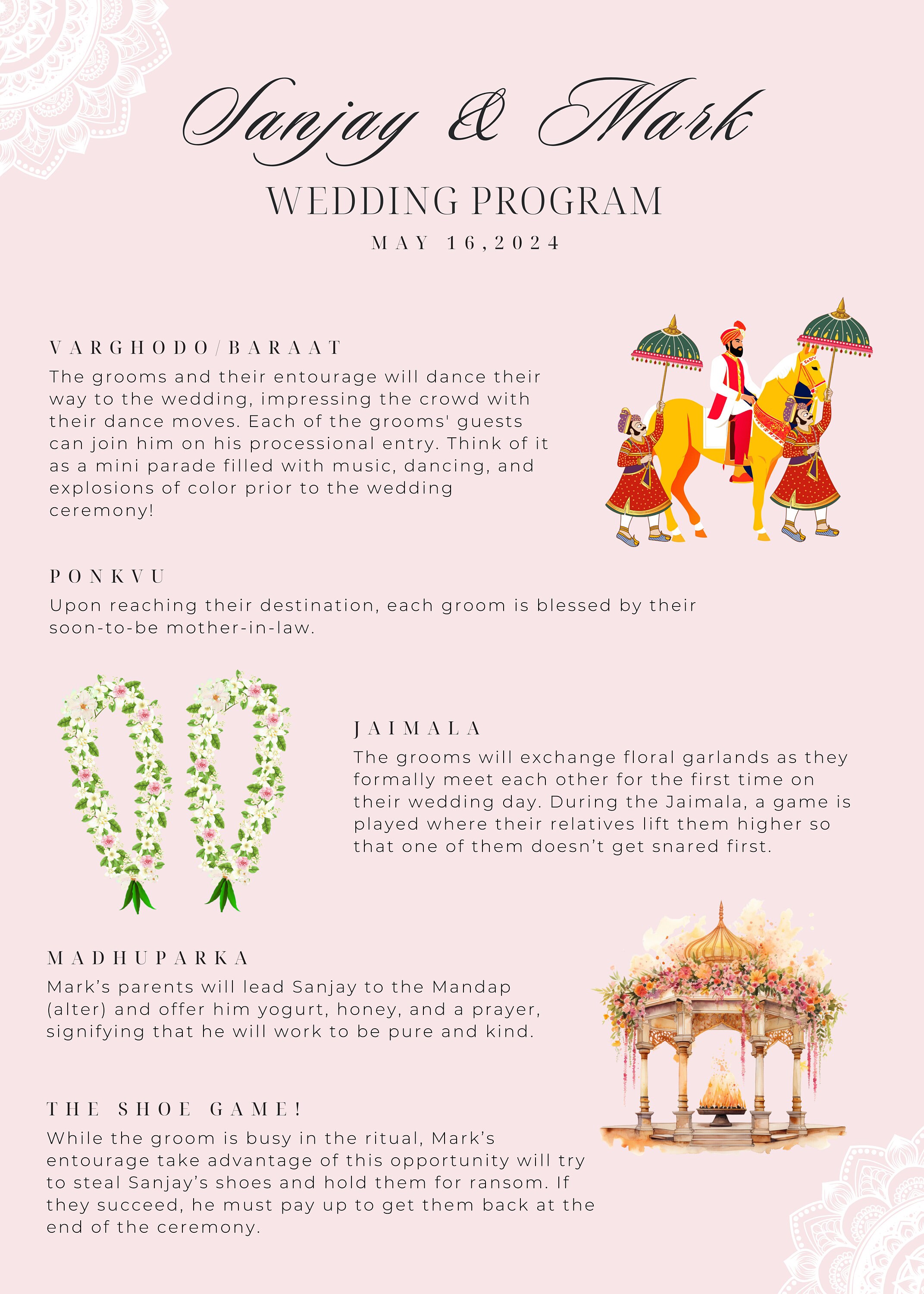 Custom Indian Wedding Program, Hindu Wedding Day Itinerary, Indian ...