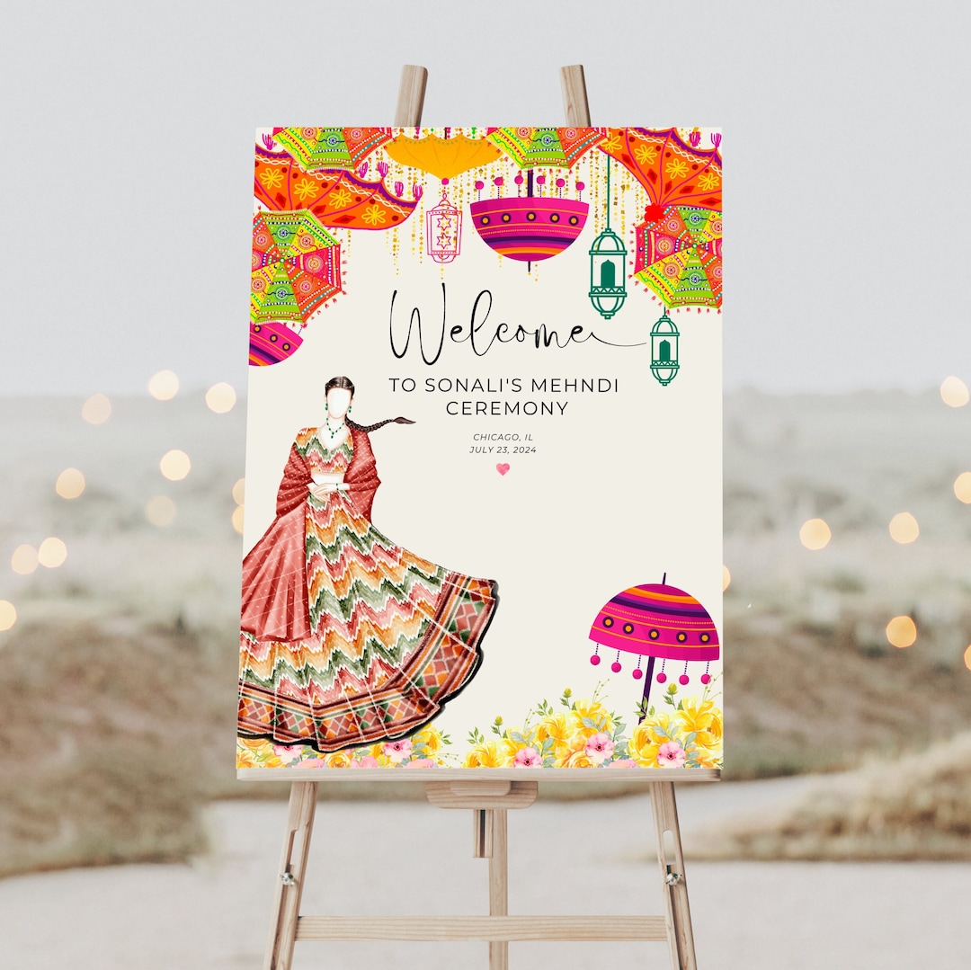 Mehndi Welcome Signs for Mehndi Decor, Indian Wedding Welcome Signage ...