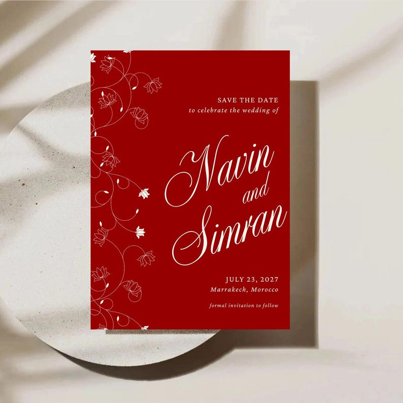 Regal Red Gold Indian Wedding Invitation, Floral Digital Template ...