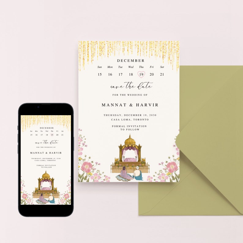 Sikh Wedding Invitation Bundle Instant Download Indian Save - Etsy