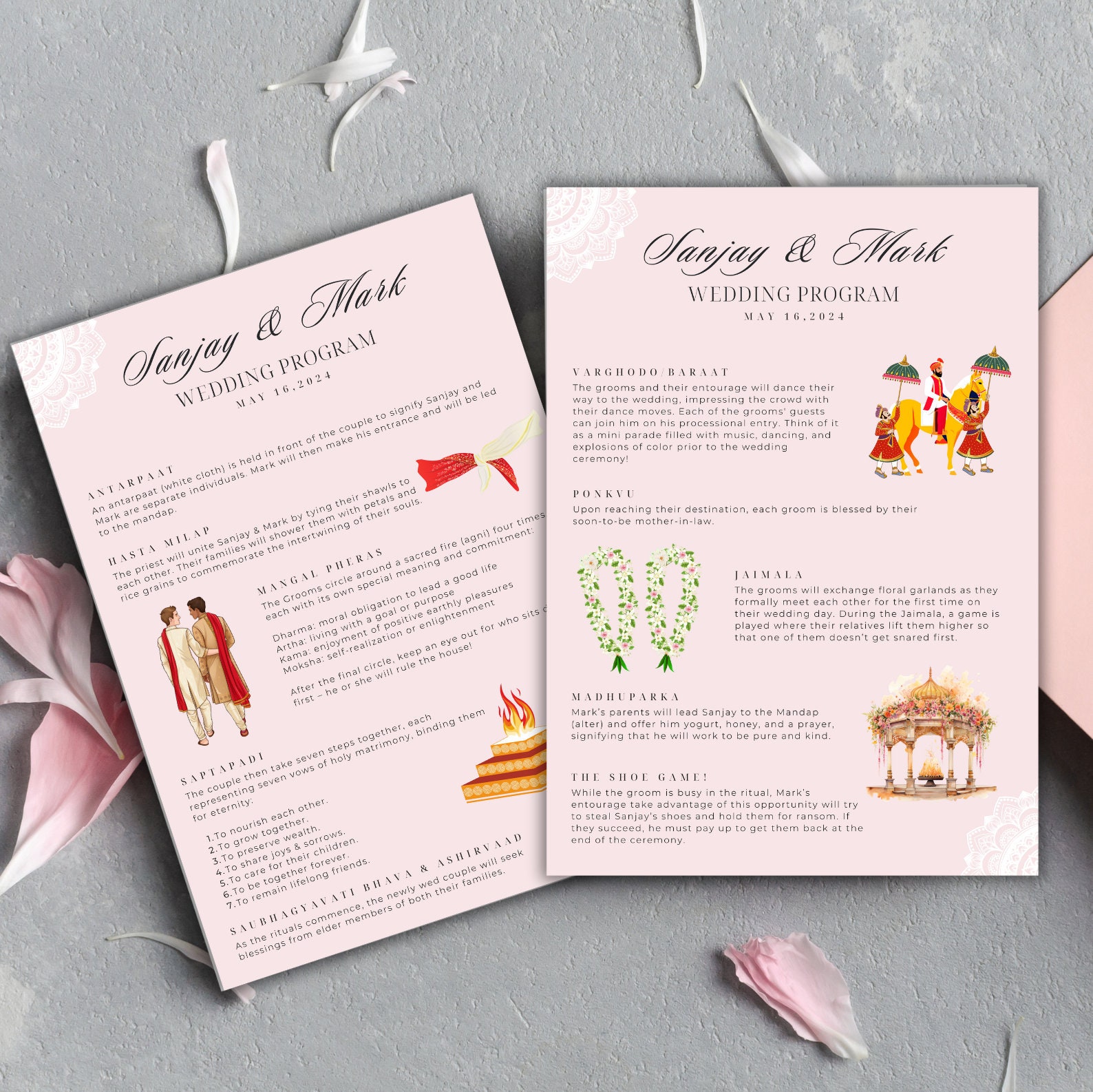 Custom Indian Wedding Program, Hindu Wedding Day Itinerary, Indian Wedding Ceremony Program ...