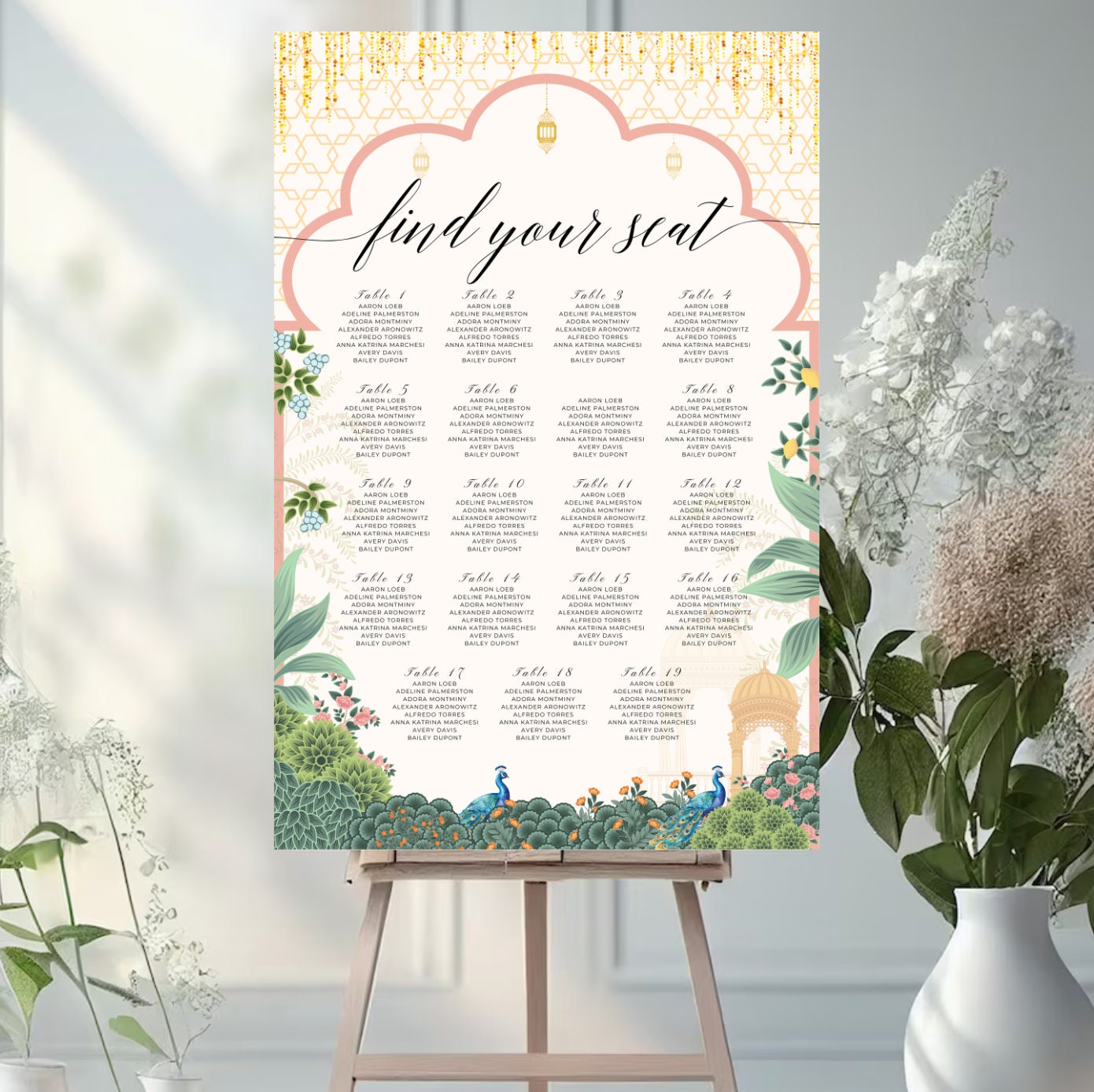 Large Downloadable Seating Chart for Indian Weddings, Editable Seating ...