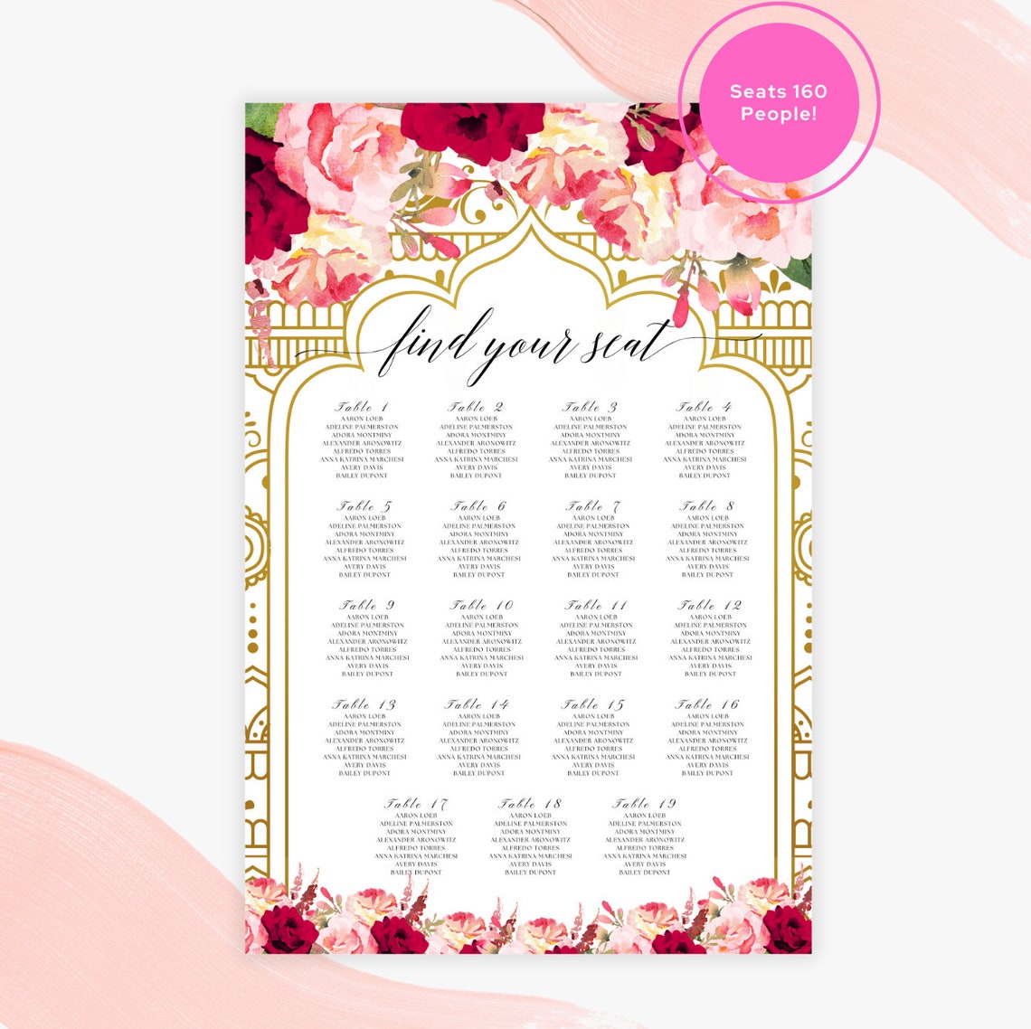 Seating Chart Template for Indian Wedding, Our Favorite People Seating ...