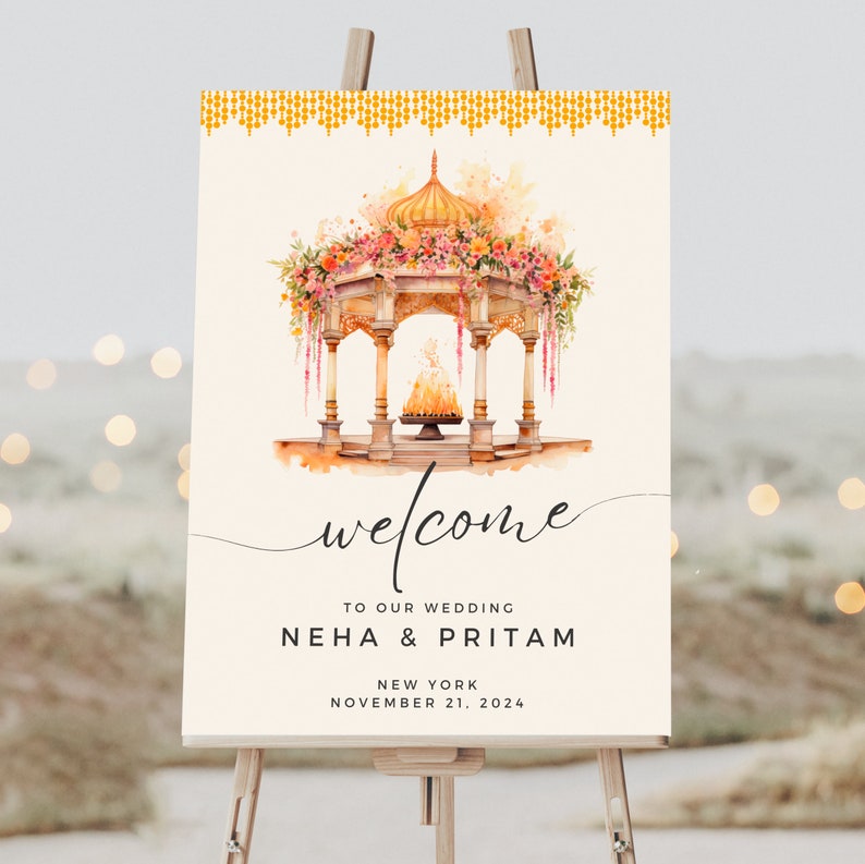 Elegant Indian Wedding Welcome Sign, Hindu Wedding Welcome Poster ...