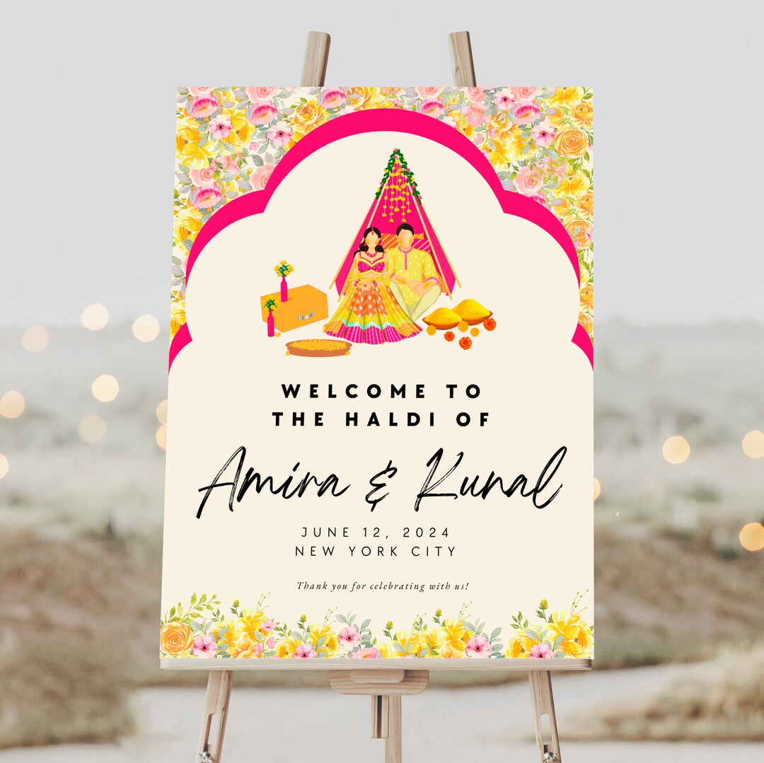 Haldi Sign, Haldi Decor, Pithi Welcome Signage, Indian Wedding Welcome ...