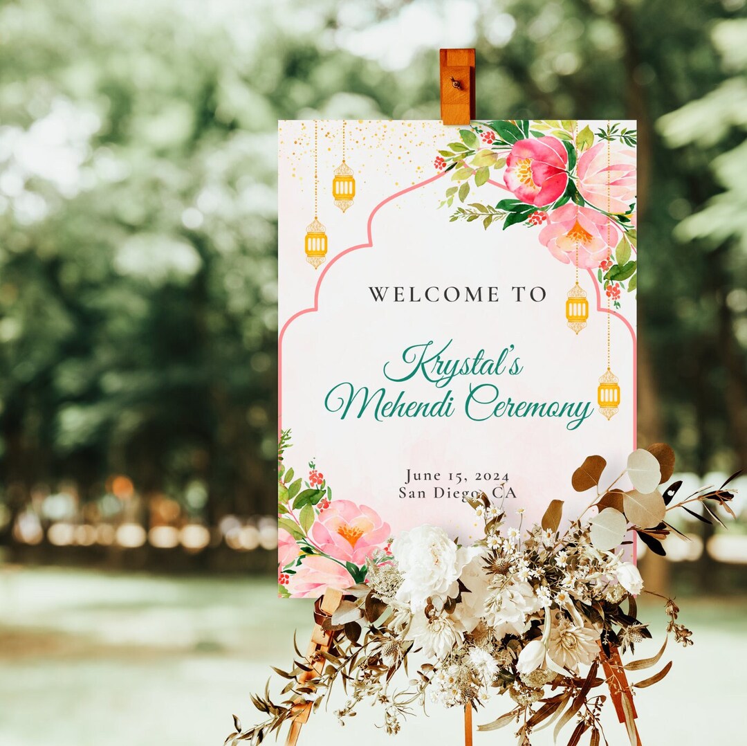 Mehndi Welcome Sign, Simple Mehendi Poster, Mehendi Signage, Indian ...