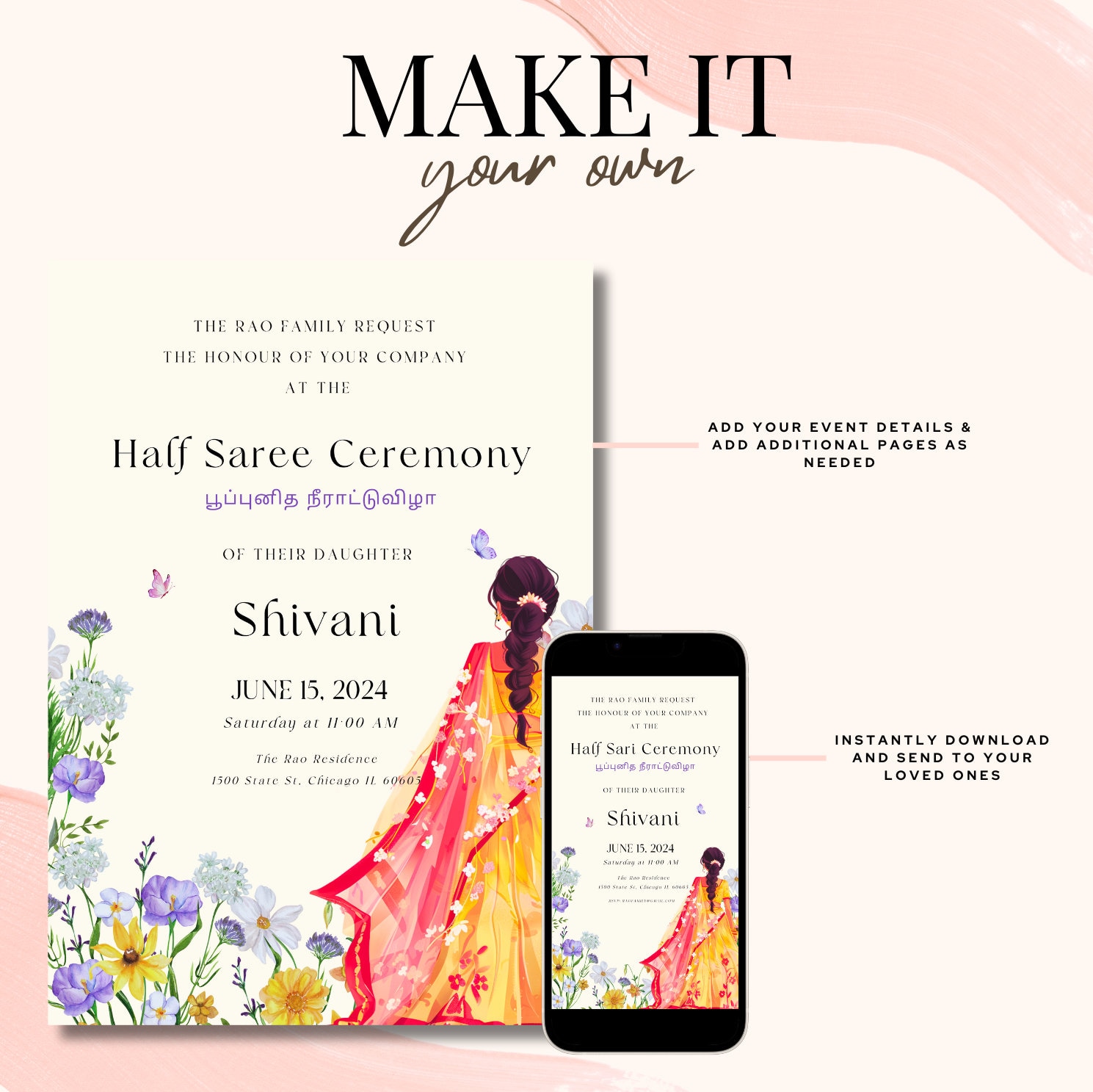 Tamil Puberty Ceremony Invitation Template, Ritu Kala Samskaram Evite ...