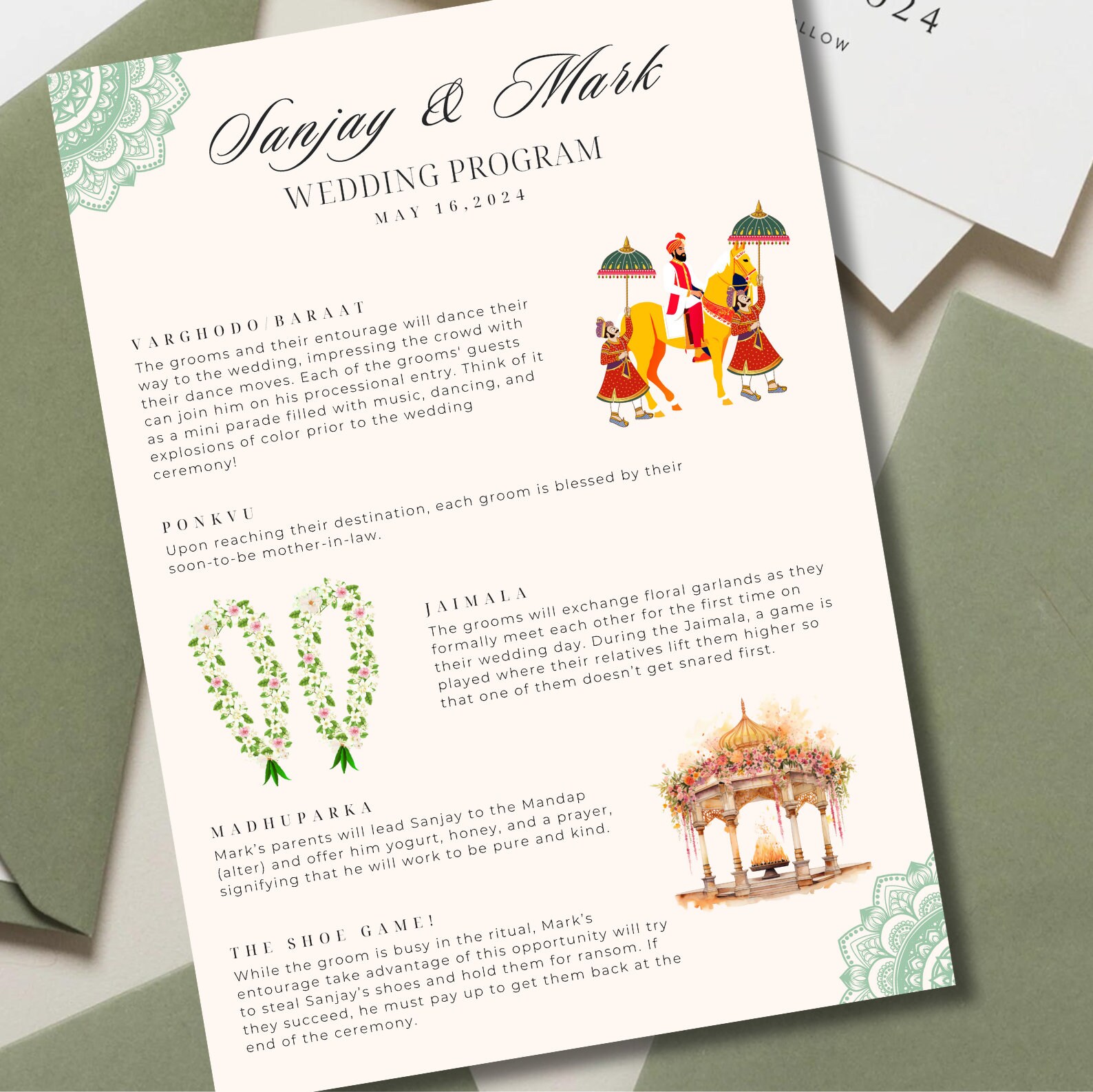 Custom Indian Wedding Program, Hindu Wedding Day Itinerary, Indian ...