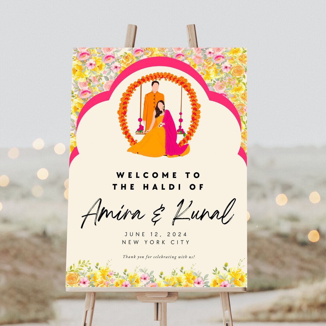 Indian Wedding Welcome Sign, Haldi Sign, Haldi Decor, Pithi Welcome ...