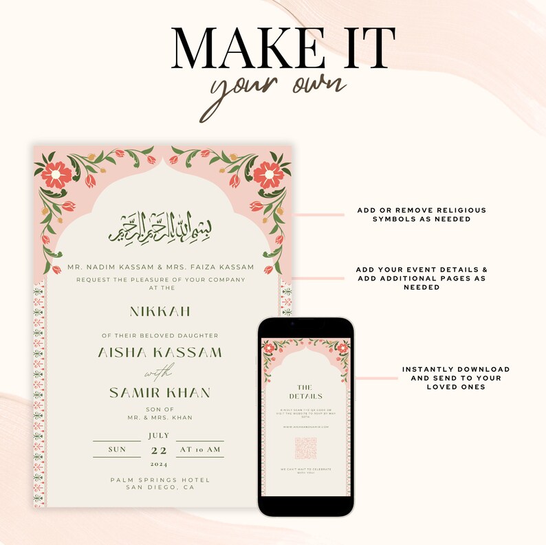 Digital Muslim Wedding Invitation Template, Electronic Walima Invite ...