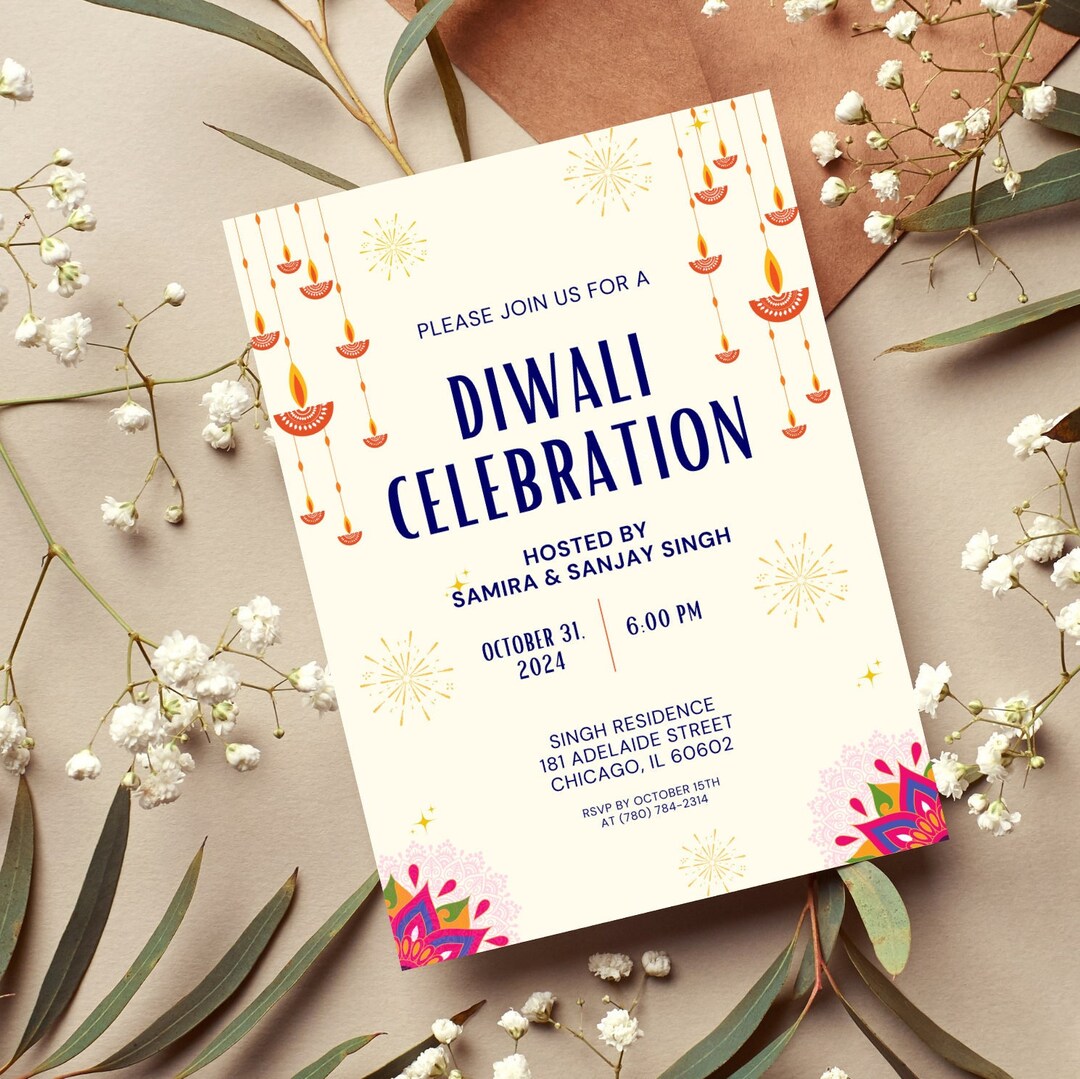 Diwali Party Invitation, Hindu Festival of Lights Digital Card, Modern ...