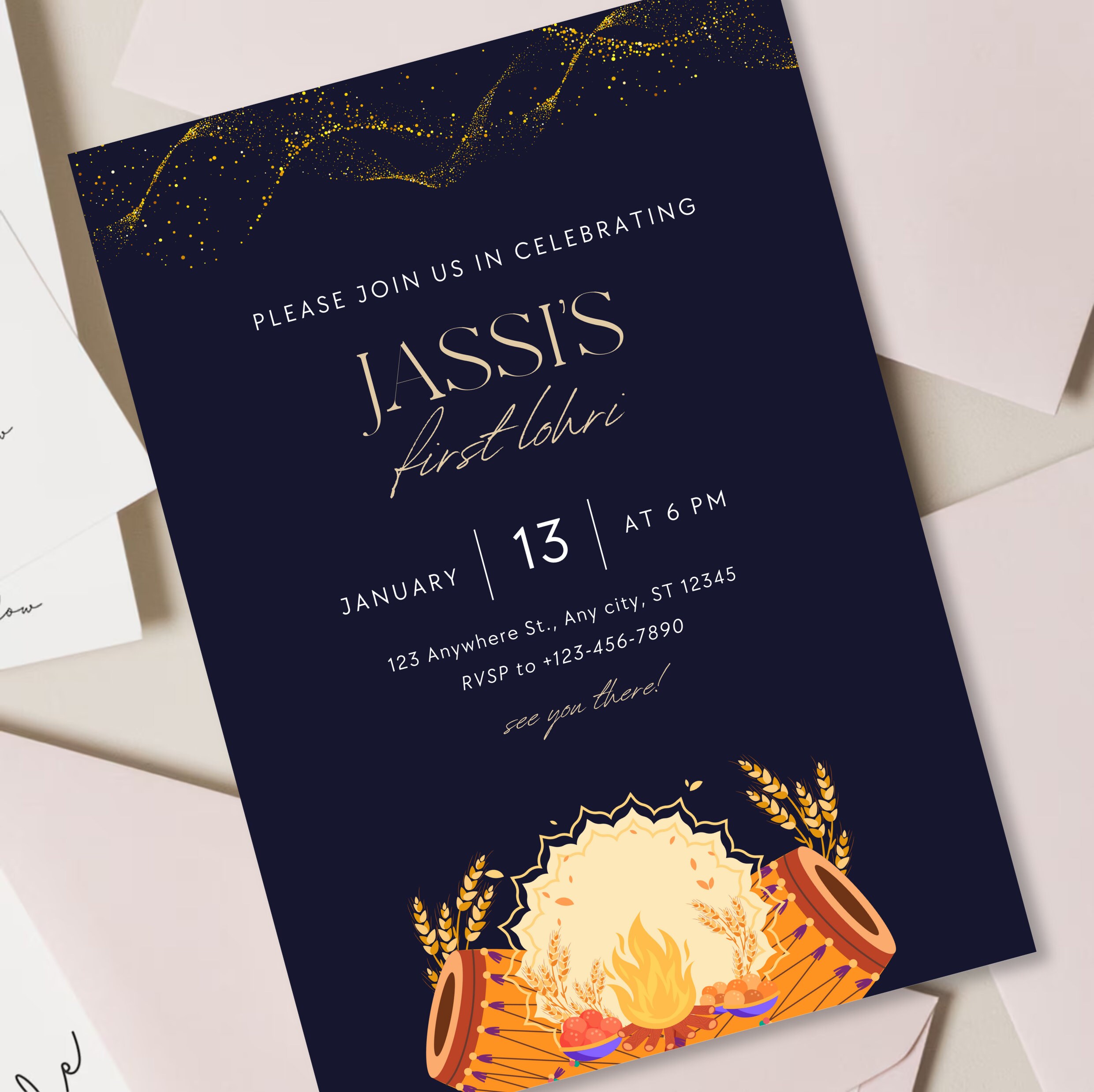 Lohri Invitation Card, Lohri Celebration, Editable DIY Invitation ...