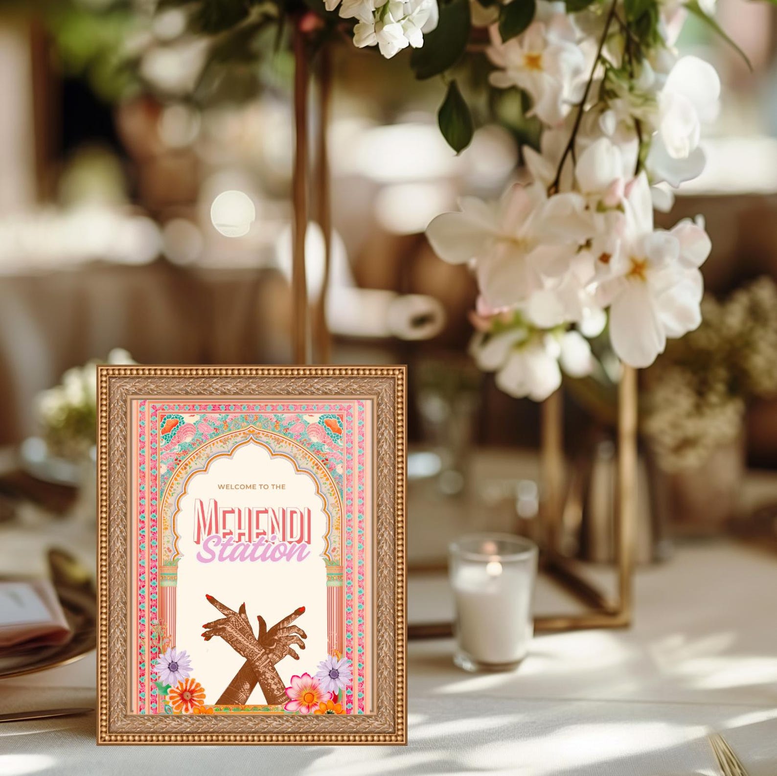 Mehendi Bazaar Sign, Henna Station Decor, Mehndi Ki Raat Welcome Poster ...