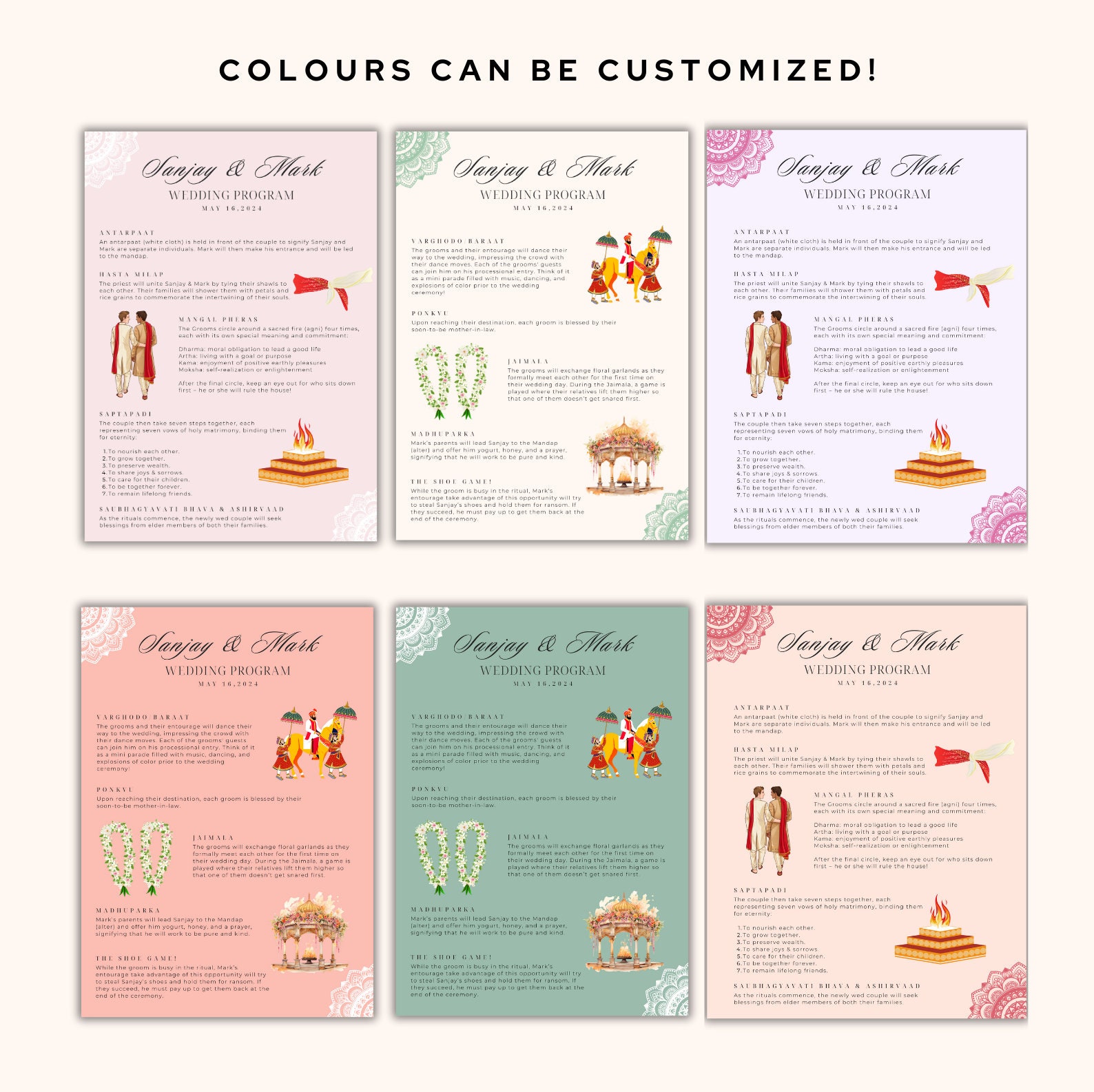 Custom Indian Wedding Program, Hindu Wedding Day Itinerary, Indian ...