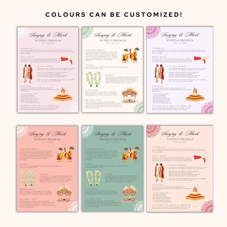 Custom Indian Wedding Program, Hindu Wedding Day Itinerary, Indian ...