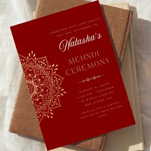 Mehndi Invitation Mandala Traditional Indian Wedding Invite Red and ...
