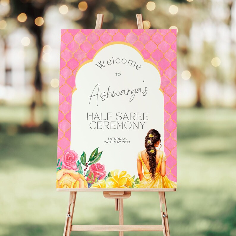 Half Saree Ceremony Sign, Puberty Ceremony Entrance Signage, Canva ...