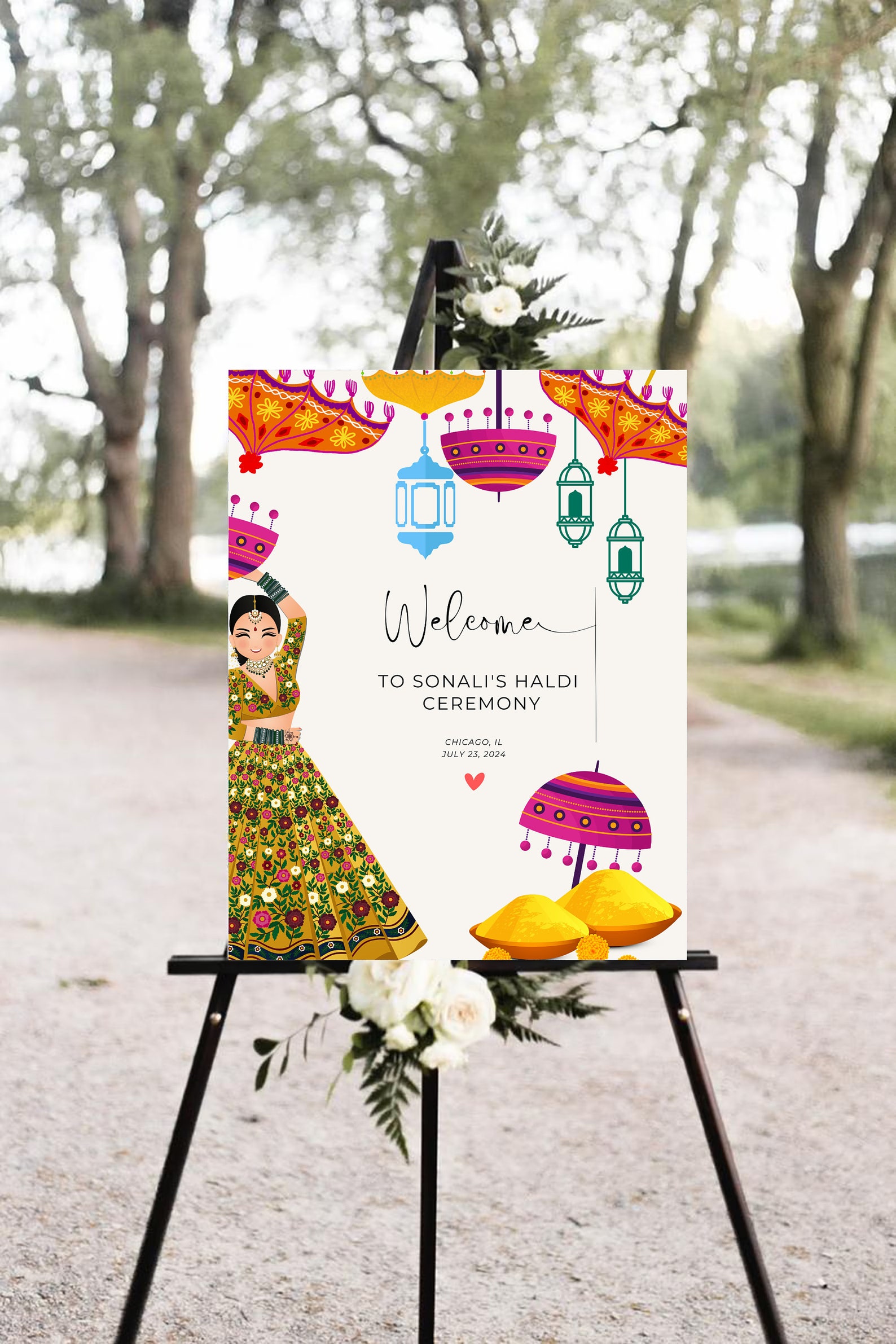 Mehndi Welcome Sign, Indian Wedding Welcome Signage, Bright and ...