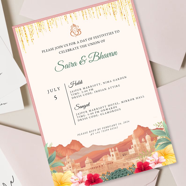 Indian Wedding Invitation, Hindu Wedding Invite Set, DIY Printable Invitations, Wedding ...