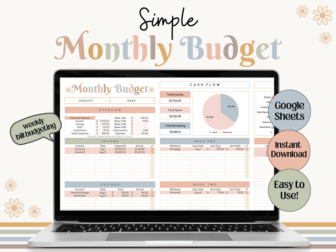 Simple Monthly Budget Template: Finance Planner for Google Sheets ...