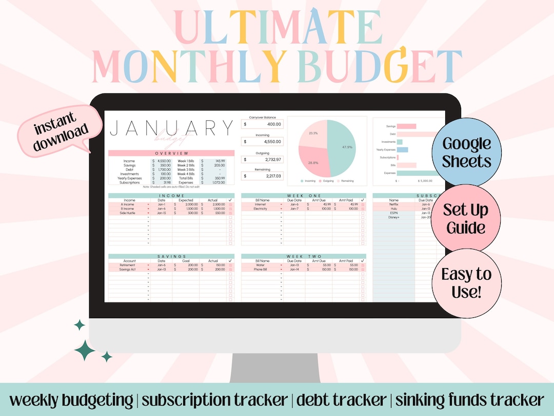 Ultimate Monthly Budget Spreadsheet for Google Sheets | Monthly Budget ...