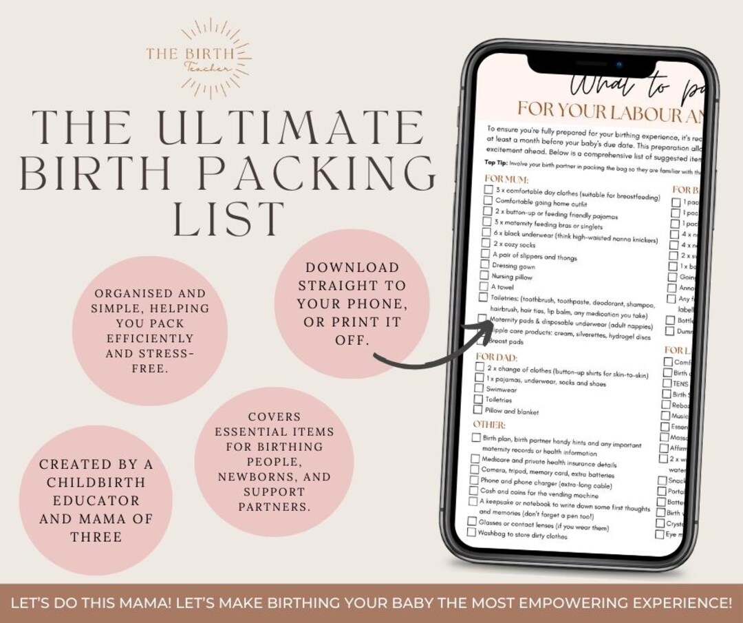 Labour and Birth Packing List, Hospital Bag Packing List - Etsy