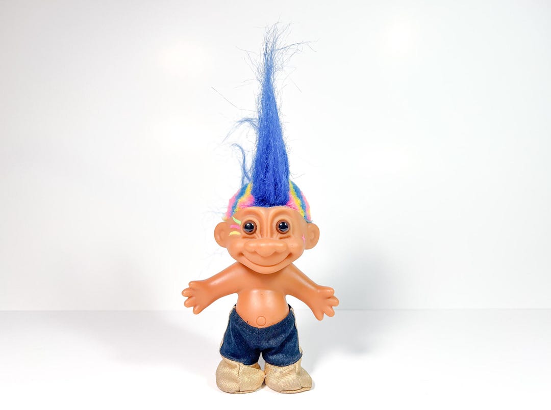 Vintage Russ Troll Doll - Punk Rock - Rainbow & Blue Mohawk ...