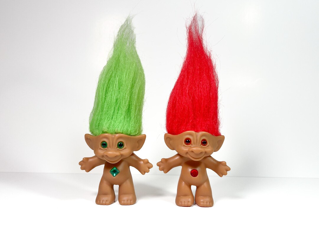 Lot of 2 - Vintage ACE Treasure Troll Dolls - Neon Green and Red ...