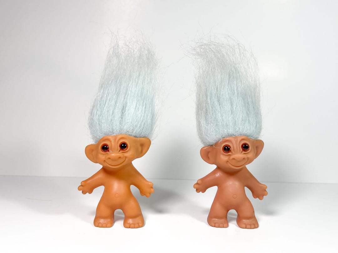 Vintage Uneeda Wishnik Troll Dolls: Light Blue Hair, Double Horseshoe ...