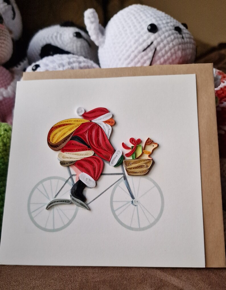 Merry Christmas Quilling Card Santa Clause is Coming on Bike - Etsy