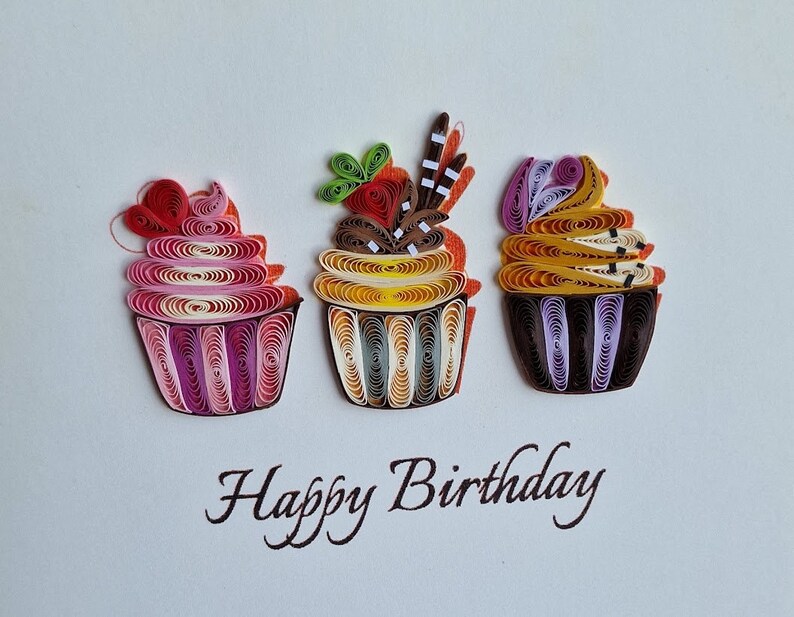 Quilling Greeting Card Happy Birthday Birthday Cupcakes V1 - Etsy