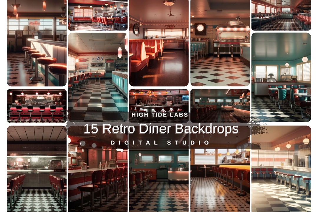 15 Retro Diner Digital Backdrops, Digital Backgrounds for Professional ...