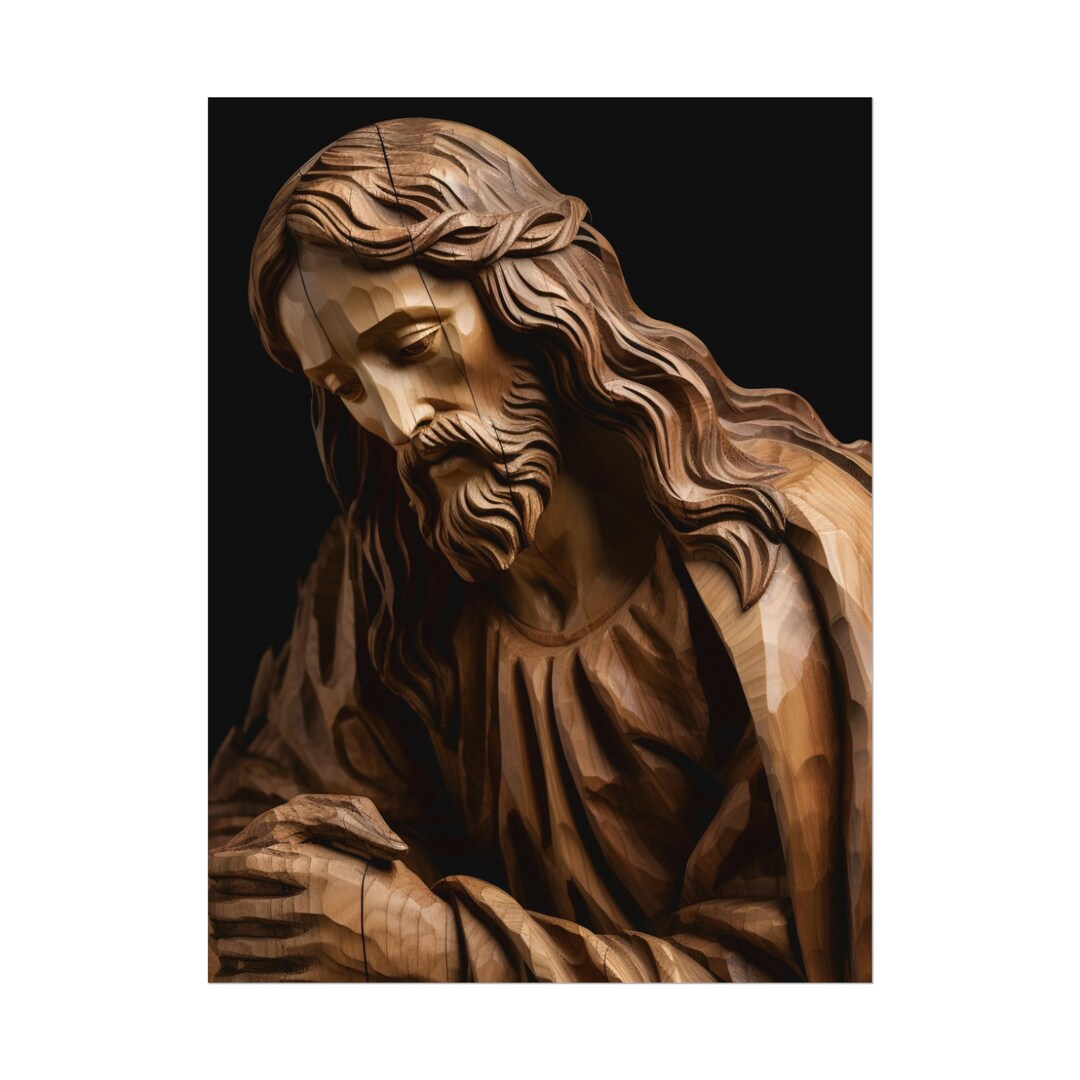 Divine Wood Carving of Christ - Christian Wall Decoration Rolled Poster ...