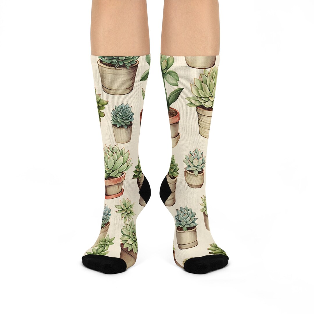 Succulent Printed Socks -desert Oasis: Walk on the Green Side ...