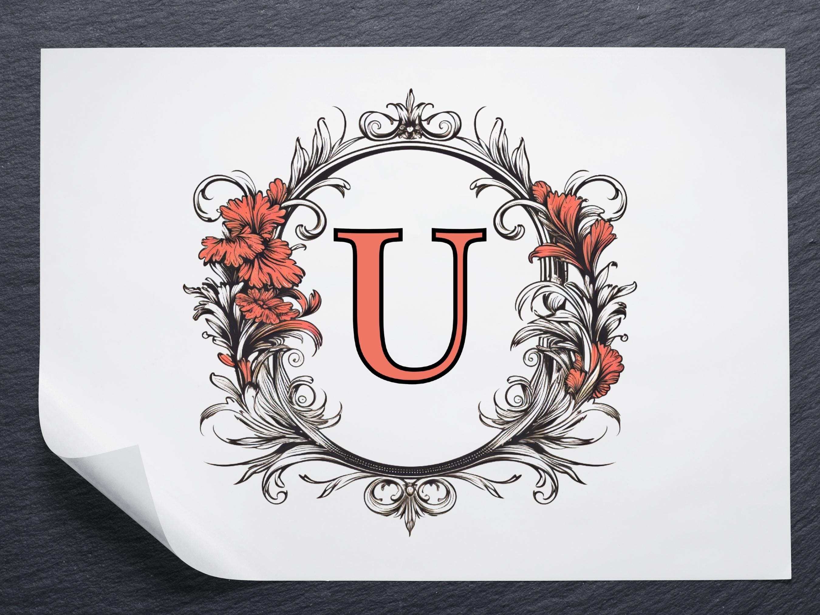 Monogram Letter U Digital Download Personalized Wall Art, Custom ...