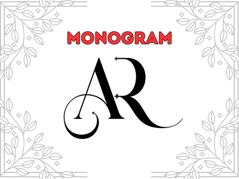 Monogram AR Digital Download, Custom Monogram Art With AR Initials for ...