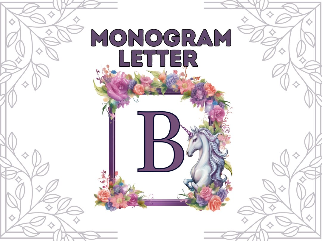 Unicorn Monogram SVG, Custom Letter B Design, Instant Download PNG ...
