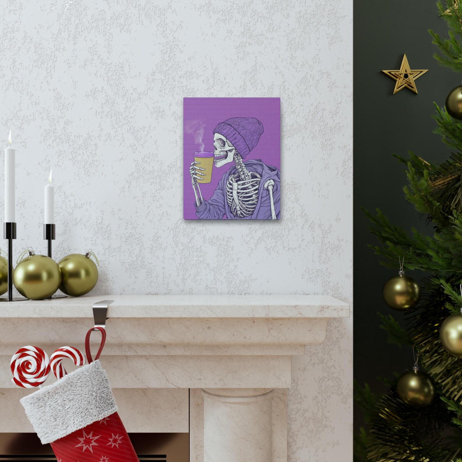 Skeleton Sips & Purple Vibes, Canvas Gallery Wraps - Etsy