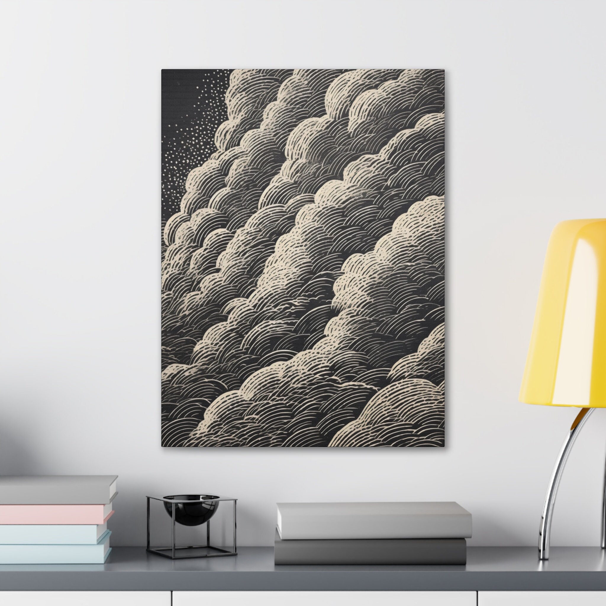 Canvas Gallery Wraps, Carved Serenity: Wind-like Patterns in Woodcut ...