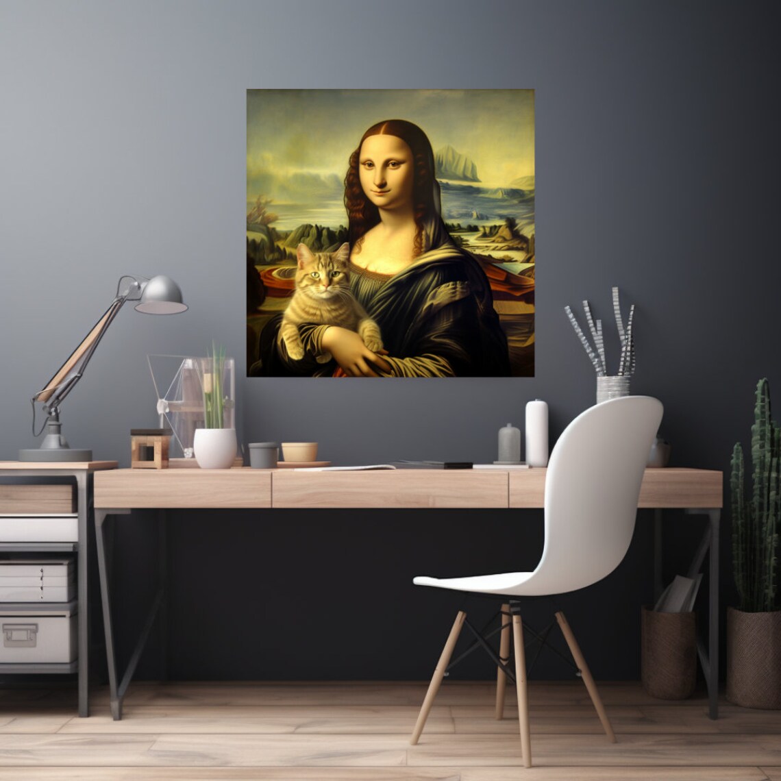 Cat and Mona Lisa Mashup: High-quality, Funny Art Print for Cat Lovers ...